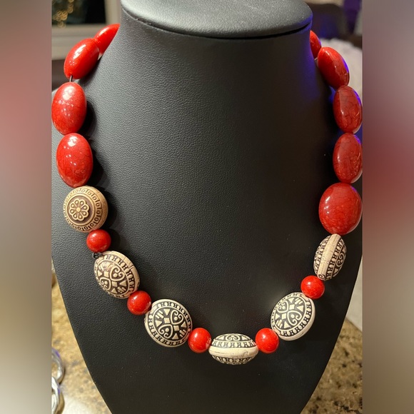 Accessories | Elastic Necklace With Red Stonesbeads | Poshmark